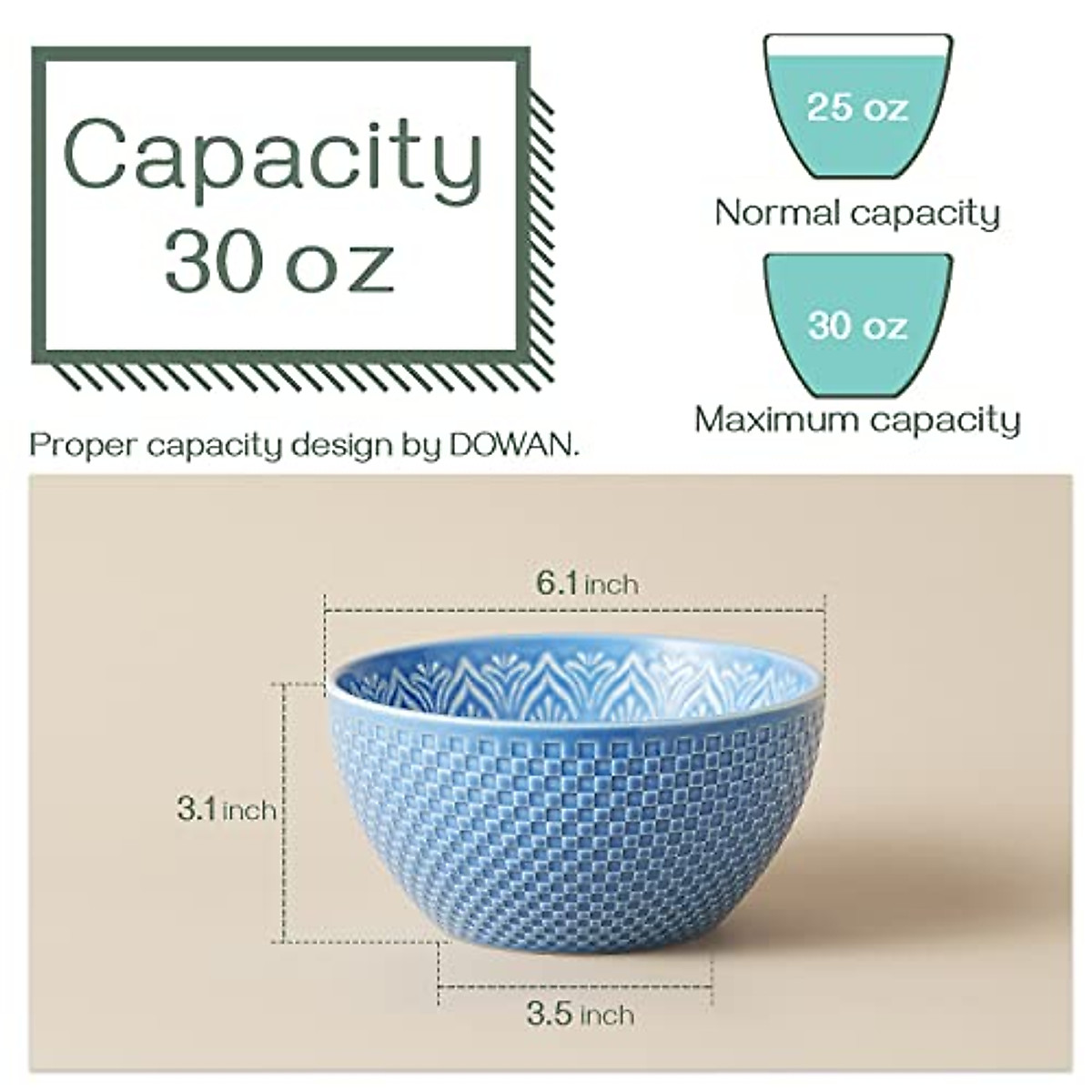 DOWAN Ceramic Soup Bowls, Colorful Deep Cereal Bowls, 30 Ounce Bowls Set of 4 for Ramen, Salad, Fruits, Snack, Pasta, Side Dishes, Ideal Wedding Party Housewarming Gift