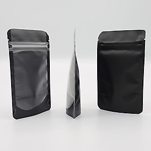 QQ Studio Pack of 100 Translucent Front Matte Black Poly Plastic Resealable Bags (0.8oz (3" x 5"), Stand-Up Pouch)