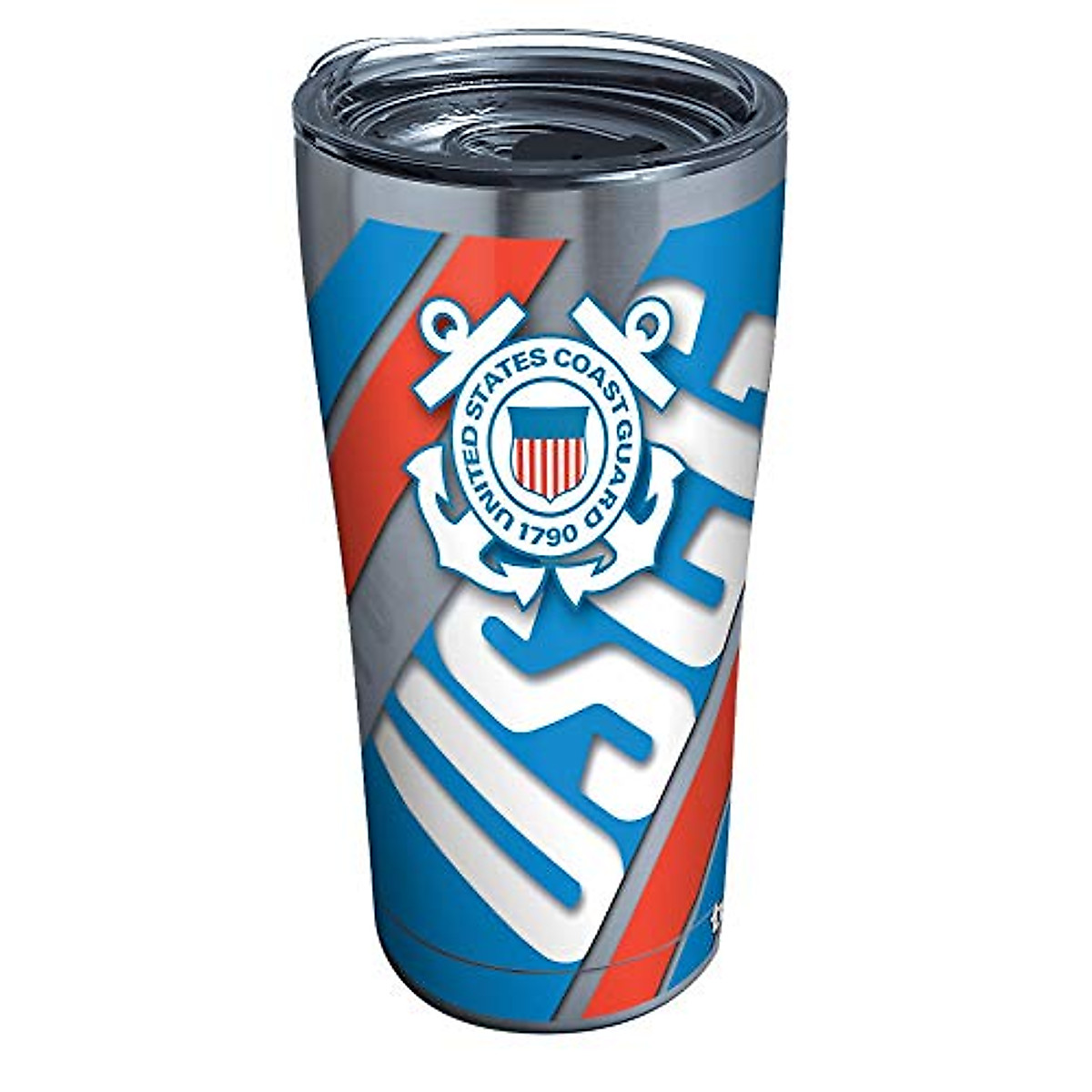 Tervis Coast Guard Stainless Steel Tumbler with Clear and Black Hammer Lid 20oz, Silver