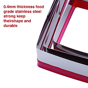 Abokney 3 PCS Cookie Cutters Quadrate Set,Square Shapes Cookie Cutter for Making Cake,Sandwich 2inch,3inch ,4inch,Red + Stainless Steel