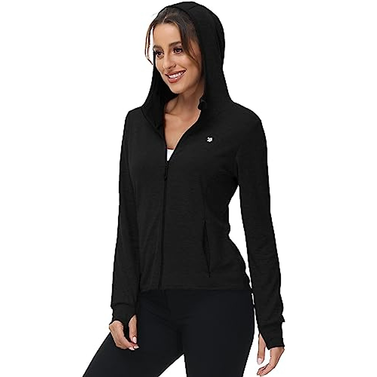 Rdruko Women's Zip Up Hoodie Light Active Jacket UPF 50+ Hiking Outdoor Sun Shirts(Black, US S)