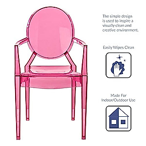 Modway Casper Modern Acrylic Stacking Kitchen and Dining Room Arm Chair in Pink - Fully Assembled