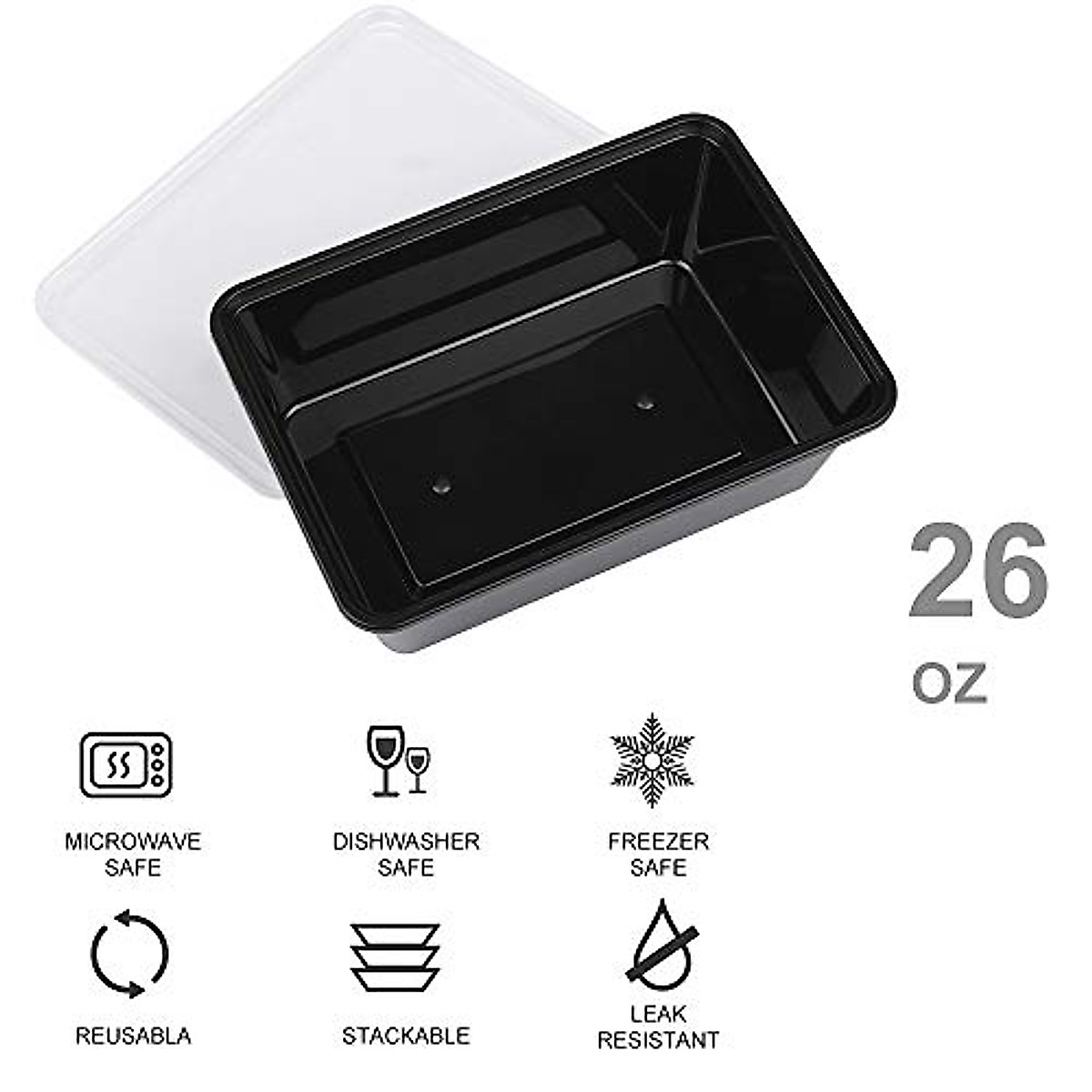 IUMÉ 50-Pack Meal Prep Containers, 26 OZ Microwavable Reusable Food Containers with Lids for Food Prepping , Disposable Lunch Boxes, BPA Free Plastic Food Boxes- Stackable, Freezer Dishwasher Healthy