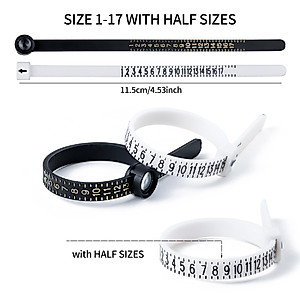 Bflaae Ring Sizer Measuring Tool Kit, 27 PCS Stainless Steel Measuring Ring Tool, US Ring Size 0-13 with Half Size, 2 PCS Reusable Finger Size Tape with Magnified Glass 1-17 USA Rings Size