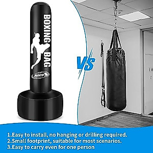JUOIFIP Standing Punching Bag for Adults 69'' Heavy Bag with Stand Inflatable Boxing Bags Freestanding Kickboxing Bag Equipment for Training MMA Muay Thai Fitness to use Outdoor Indoor