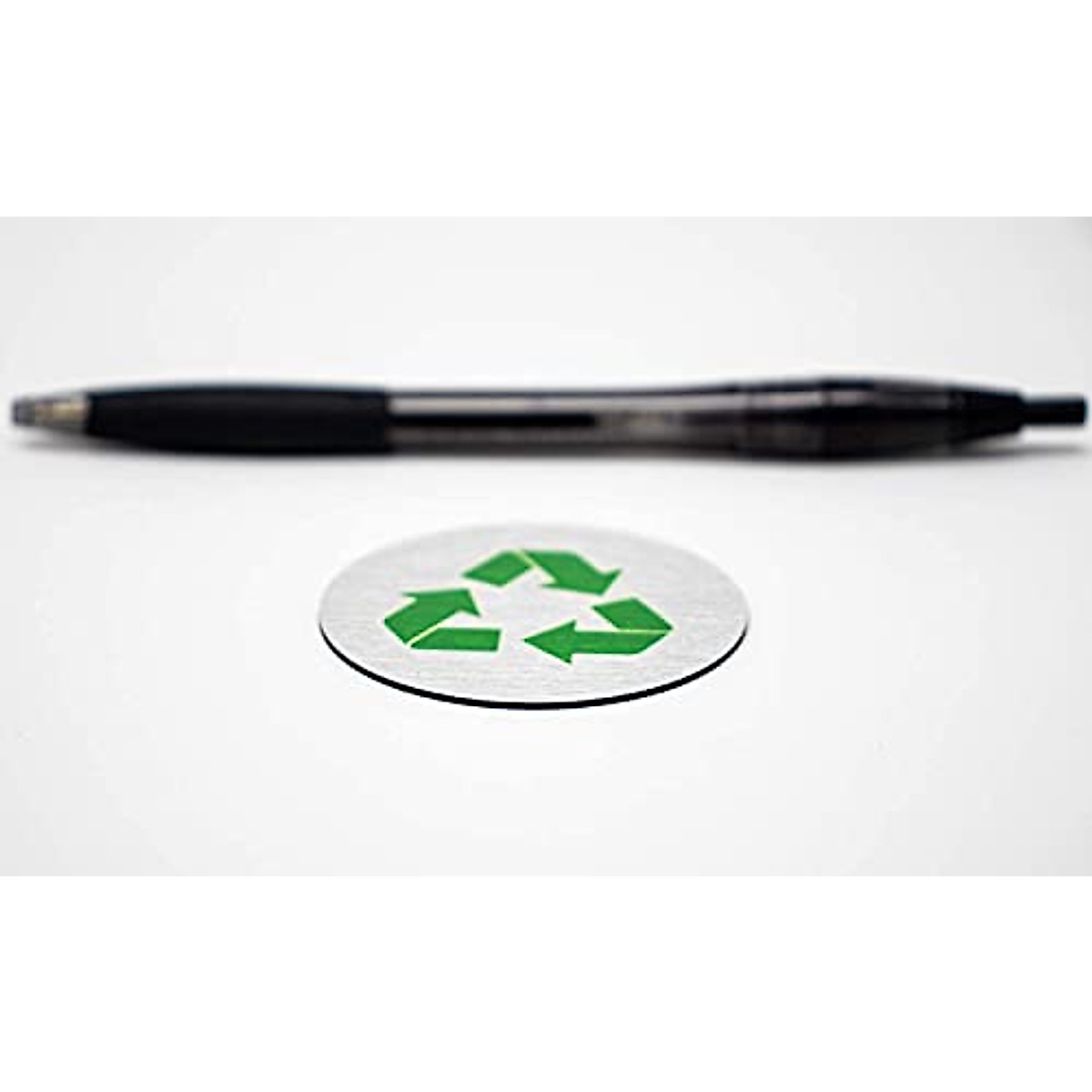 2" Round, Metal Recycle Signs | Recycle Bin Marker | Sign for Recycling Basket | Brushed Silver Aluminum with Green Recycle Symbol | Signs for Sustainability