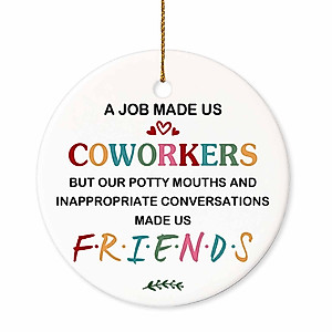 BSQUIELE Gifts for Coworkers on Christmas, Funny Friendship Gifts, Christmas Ornaments for Men Women, Friend Gifts for Work Bestie, Friends Colleague, Christmas Tree Decorations, Ceramic Ornaments