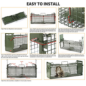 40" 2-Door Large Live Animal Traps for Stray Cats up to 17.6 pounds, Raccoons, Squirrel, Skunk, Mole, Groundhog, Armadillo, Rabbit, with Pedal Triggers