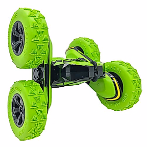 Threeking RC Stunt Cars Remote Control Car Double-Sided Driving 360-degree Flips Rotating Car Toy, Green