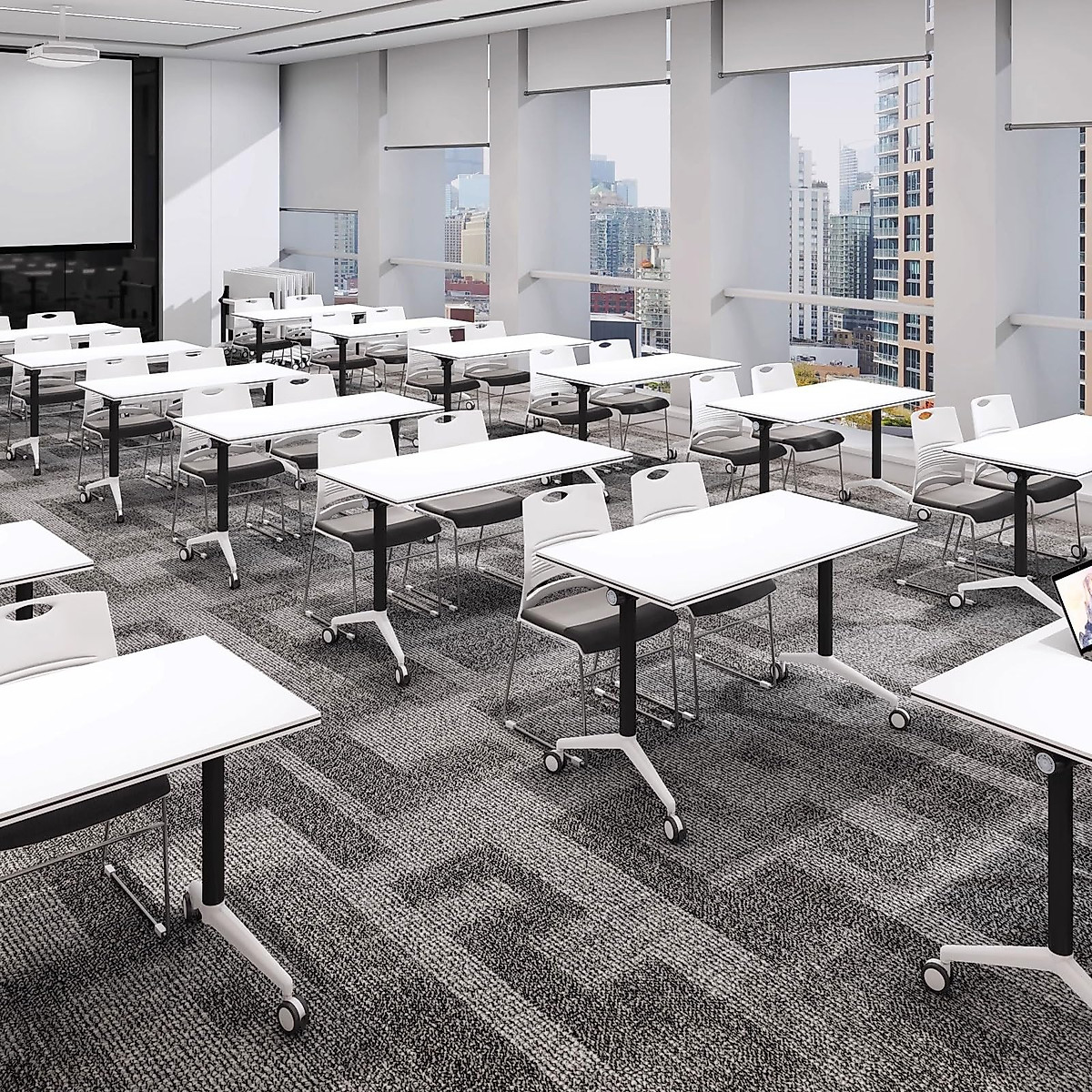 DRemdo conference table,modern white office folding Flip Top Mobile Training Table 47.2"D x 15.7"W x 29.5"H The Squared Tablewith wheels is convenient and fast,suitable for office,meeting room,classr