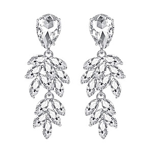 mecresh Silver Transparent Cute Crystal Leaf Filigree Cluster Chandelier Drop Dangle Earrings Jewelry for Women's Day 2022 Fashion Jewelry