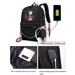 WZCSLM Anime Cosplay Laptop Backpack with USB Charging Port, Middle School College Bookbags for Women Men (black)