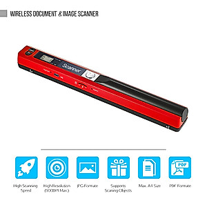 HUIOP Document Scanner,Portable Handheld Wand Wireless Scanner A4 Size 900DPI JPG/PDF Formate LCD Display with Protecting Bag and 8GB TF Card for Business Document Reciepts Books Images