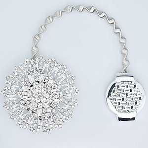 2PCS Magnetic Curtain Tiebacks European Style Sparkling Flower Window Curtain Bind Holdback Buckles Clips Tie Backs Drapery Holders with Stretchable Spring Wire Rope for Decoration,Silvery