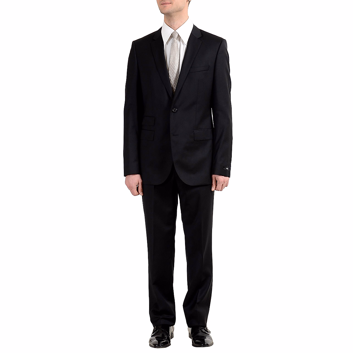 Hugo Boss "The King/Central_1" Men's 100% Wool Two Button Suit US 40L IT 50L Black