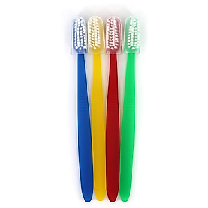250 Freshmint Toothbrushes with Clear Travel Cap, Soft Nylon Bristles, Individually Wrapped, Assorted Colors