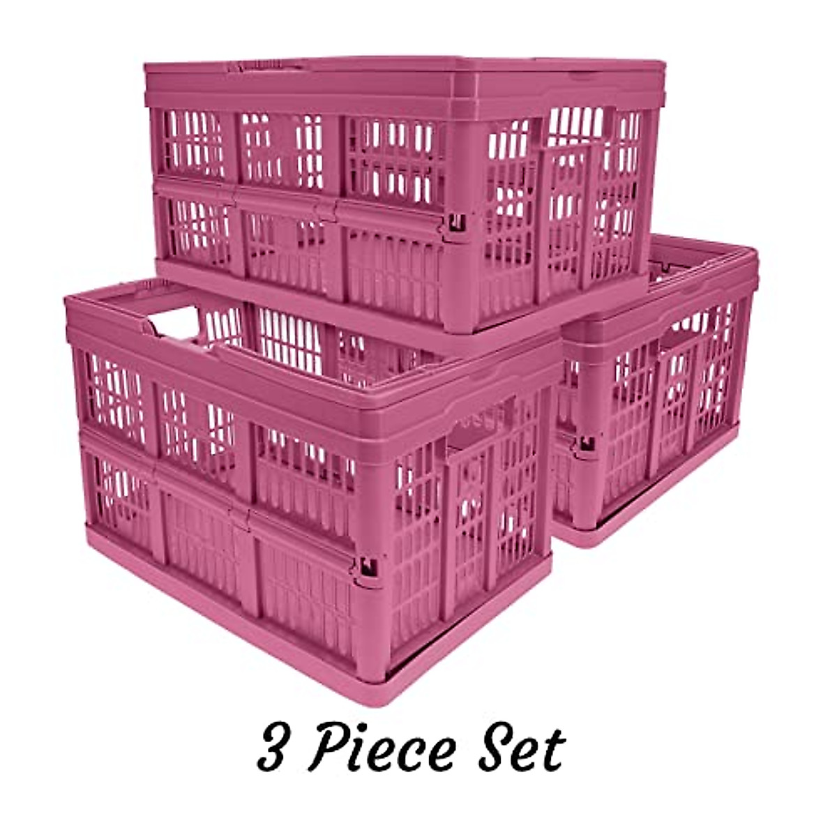 Home+Solutions 3 Piece Collapsible Basket Set - Berry Pink Plastic Containers for Multipurpose Storage