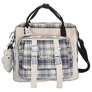 AoMoon Kawaii Backpack Japanese Cute School Bag Ita Bag JK Uniform Bag Aesthetic Backpack with Pin and Cute Accessories for Girls (Black)