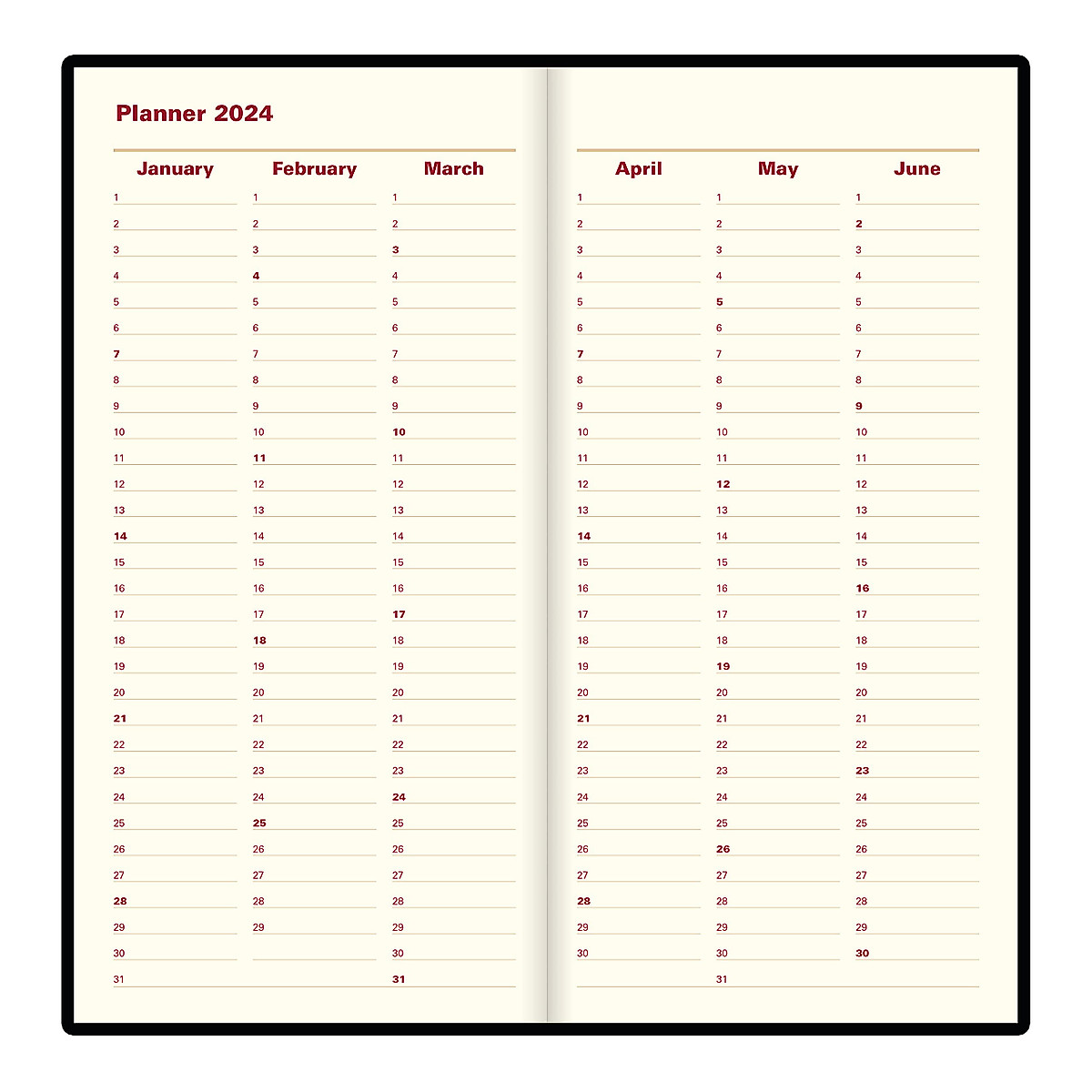 Letts of London Belgravia Weekly/Monthly Planner, 12 Months, January to December, 2024, Appointments, Horizontal, Slim Size, 6.625" x 3.25", Black (C33SBK-24)