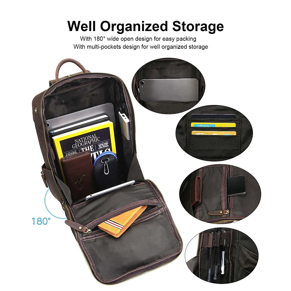 Taertii Vintage Full Grain Genuine Leather Sling Bag Crossbody Chest Shoulder Backpack Daypack Travel Hiking for 13.3 Inch Laptop - Brown