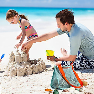 DAIKOYE Beach Toy Mesh Beach Bags - Kids Shell Collecting Bags Sand Toy Totes with Adjustable Carrying Straps–Perfect Fun for Kids Hunting Shells in The Sand (3 Pack)