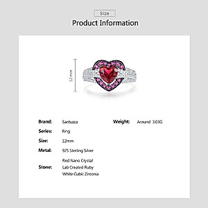 Santuzza 925 Sterling Silver Heart Shape Ring Red Crystal Cubic Zirconia Love Heart Ring for Women (6)