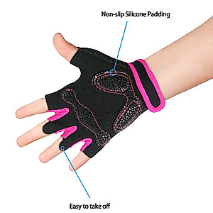Luwint Kids Workout Gloves, Ventilated Grip Exercise Gloves for Boys and Girls Weightlifting Hanging Gym, Children 6-8 Years (Pink, Medium)