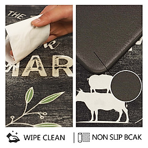 Falflor Farmhouse Kitchen Rug and Mats 2 PCS Cushioned Anti Fatigue Floor Mats Set Non Slip Heavy Duty Comfort Standing Mats for Kitchen Sink Office Standing Desk(Black)