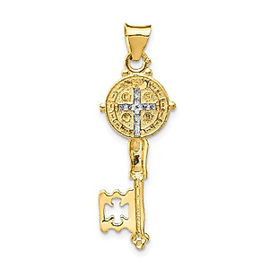 Diamond2Deal Gift for Mothers Day 14K Yellow Gold with Rhodium Plated Religious Crucifix Cross Key Pendant Fine Jewelry for Women (L- 34.25 mm W- 11.6 mm)