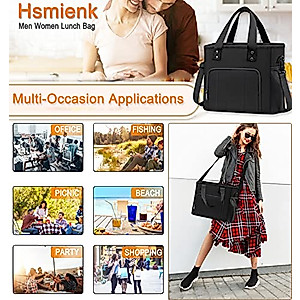 Lunch Bag Women, Leakproof Insulated Lunch Bags Reusable Water Resistant Lunch Box with Adjustable Shoulder Strap, Large Adults lunchbox Men Women Lunch Tote Bag for Work Travel Picnic, Black