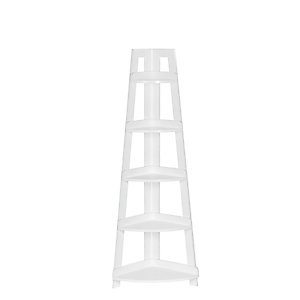 RiverRidge Amery 5-Tier Corner Ladder Shelf - Narrow Corner Shelf Maximizes Storage & Display in Small Spaces - White Open Shelving Design for Bathroom, Living Room, Office