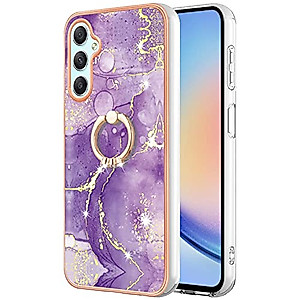 Monwutong Slim Fit Phone Case for Samsung Galaxy A24 4G,Shiny Ring Kickstand Case for Girls,with Camera Lens and Screen Protection Case for Samsung Galaxy A24 4G,ZHDD Purple