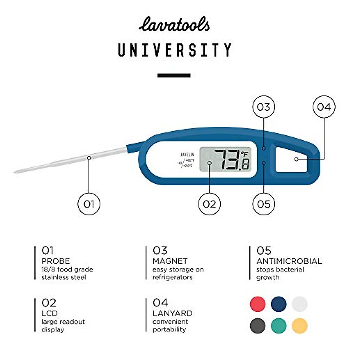 Lavatools PT12 Javelin Digital Instant Read Meat Thermometer for Kitchen, Food Cooking, Grill, BBQ, Smoker, Candy, Home Brewing, Coffee, and Oil Deep Frying