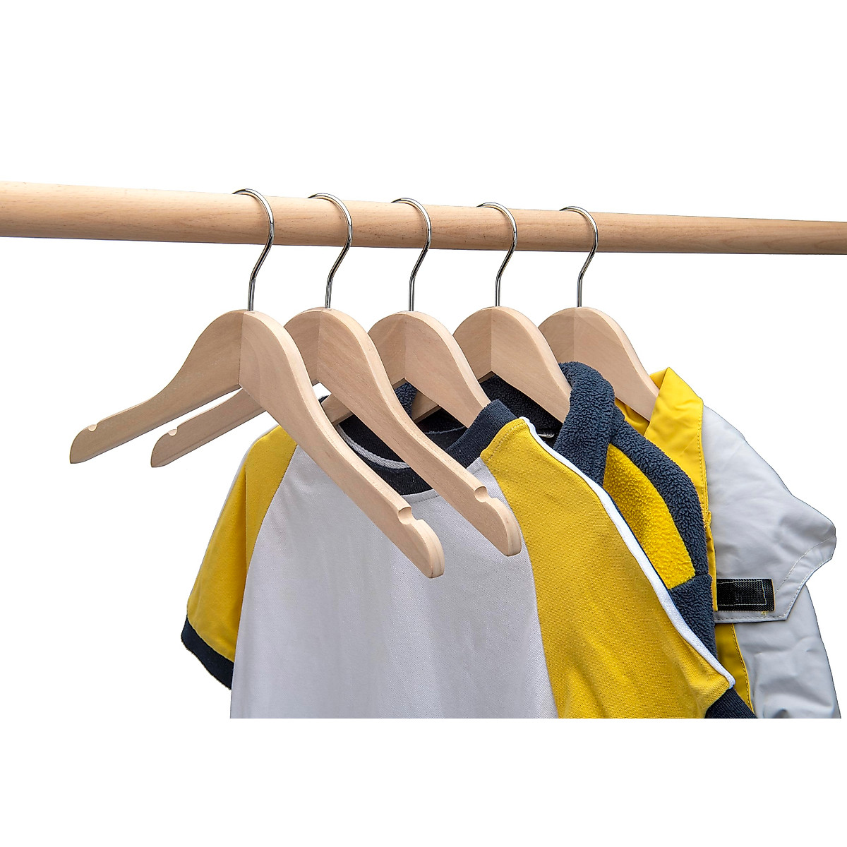 Wood Dress Hangers Kids Baby Children Toddler Wooden Shirt Coat Hangers with Notches and Anti-Rust Chrome Hook Pack of 10 (Natural) HL02N
