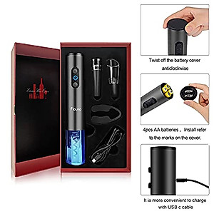 Electric Wine Opener - Flauno Automatic Wine Bottle Opener, Electric Corkscrew Wine Opener with Foil Cutter, Vacuum Wine Stopper, Wine Aerator Pourer, Ideal Wine Gift Set, Rechargeable