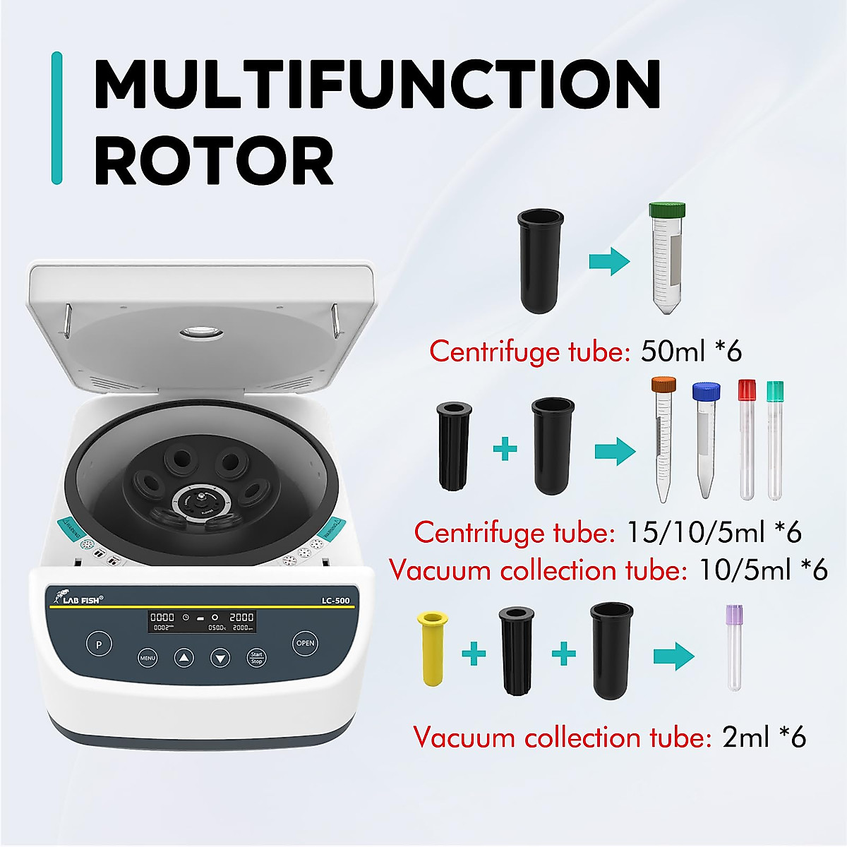 LAB FISH Laboratory Centrifuge Machine 2ml/5ml/10ml/15ml/50ml Lab Test Tubes | Low Speed Control 500-4000r/min,Max 2146xg | Store 9 Programs W/Timer 30sec-99min
