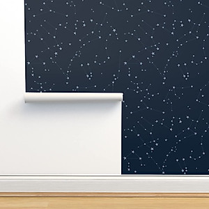Peel & Stick Wallpaper Swatch - Zodiac Stars Astrology Navy Blue Constellations Night Sky Star Map Custom Removable Wallpaper by Spoonflower
