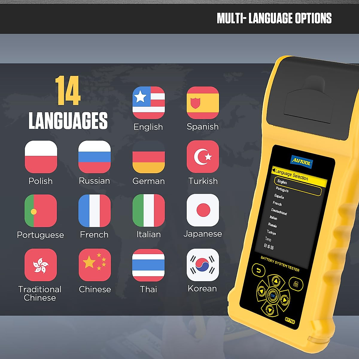 AUTOOL Automotive 12V/24V 30-2000 CCA Battery Load Tester, Cranking and Charging System Battery Analyzer Scan Tool with Printer for Heavy Duty Trucks, Cars, Motorcycles and More