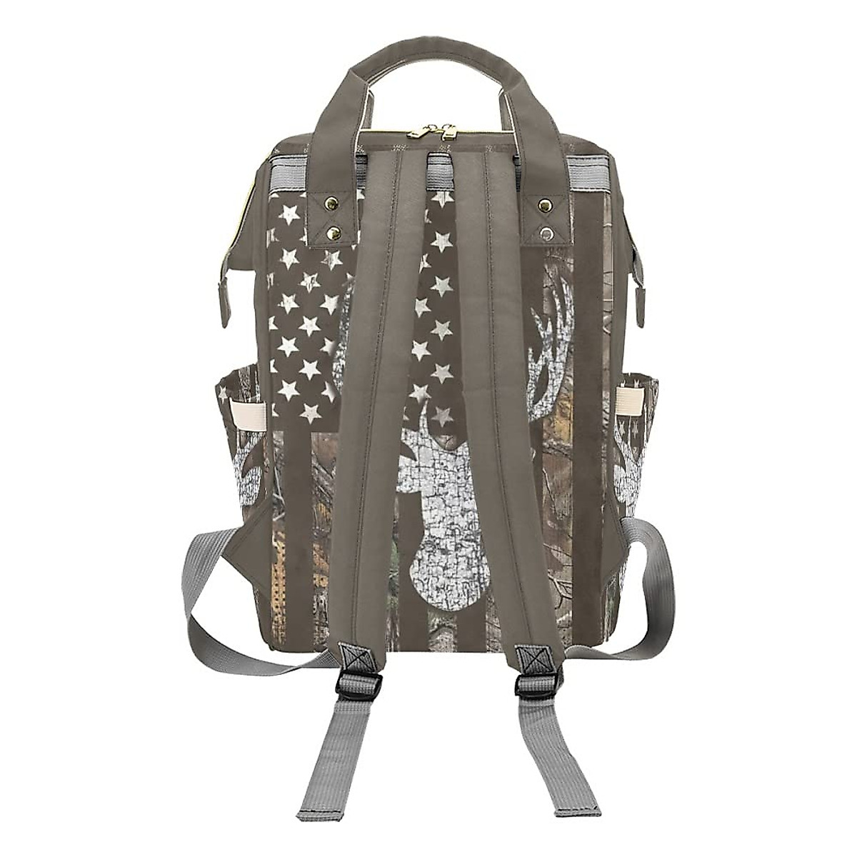 American Flag Deer Camo Brown Diaper Bags with Name Waterproof Mummy Backpack Nappy Nursing Baby Bags Gifts Tote Bag for Women