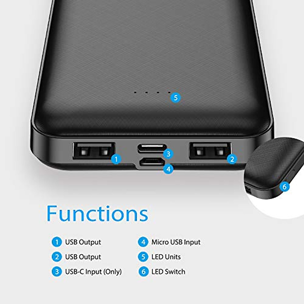 2-Pack Miady 15000mAh Portable Charger, Power Bank/w Two 5V/2A USB Output Ports and USB C Fast Input, Portable Phone Charger Compatible with iPhones, Android Smartphones and More