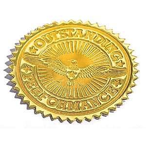 PaperDirect Deluxe Outstanding Performance Gold Foil Certificate Seals, 2 Inch, Self Adhesive, 100 Count, Embossed Seals for Certificates, Achievement and Award Stickers for School, Work, Diploma