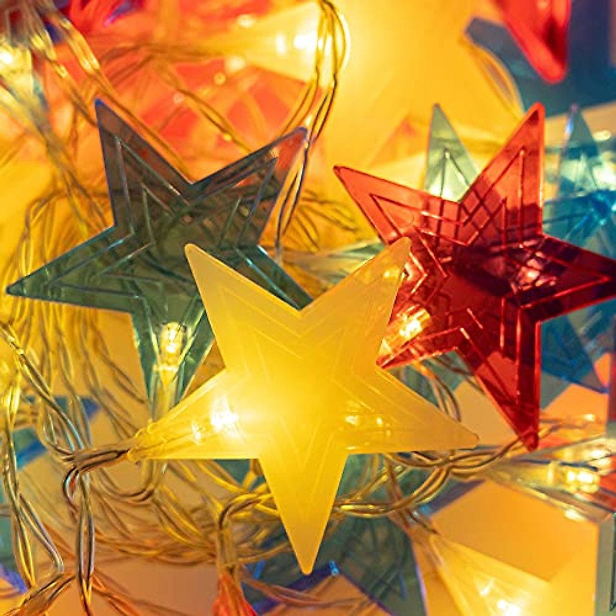 Dazzle Bright Star String Lights Decorations, 9.5 Feet 18 LED American Stars Battery Powered Red White Blue Lights, Christmas Decoration for Indoor and Outdoor