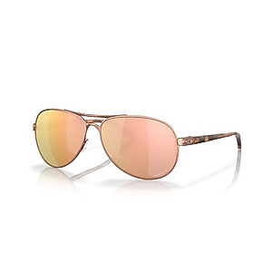 Oakley Women's OO4079 Feedback Aviator Sunglasses, Satin Rose Gold/Prizm Rose Gold, 59 mm