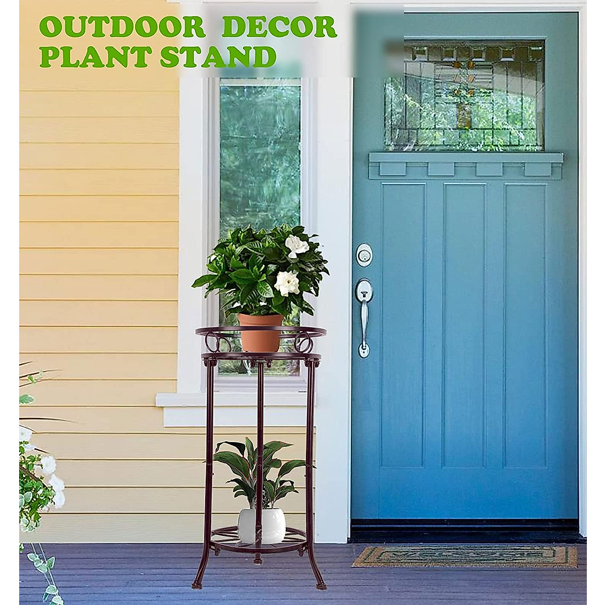 Metal Plant Stands Indoor, 2 Tier Tall Plant Stand Outdoor Potted Flower Pot Holder, Anti-Rust Heavy Duty Multiple Holder Shelf Rack 20.3" (Brown)