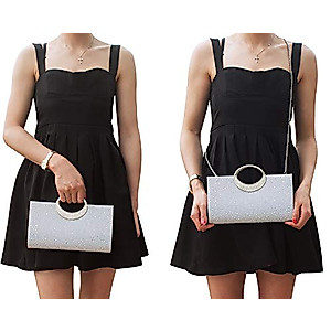 Dexmay Rhinestone Clutch Handbag with Crystal Handle for Wedding Party Elegant Clutch Purse for Women AB Silver