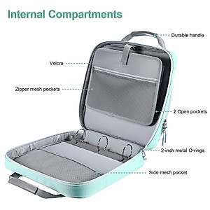 Losong 3 Ring Zipper Binder 2 Inch with Shoulder Strap 500 Sheet Capacity & Multi-Pockets for School and Office Binder Organizer, Compatible with 13-Inch MacBook/Tablet (Patent Design Light Blue)