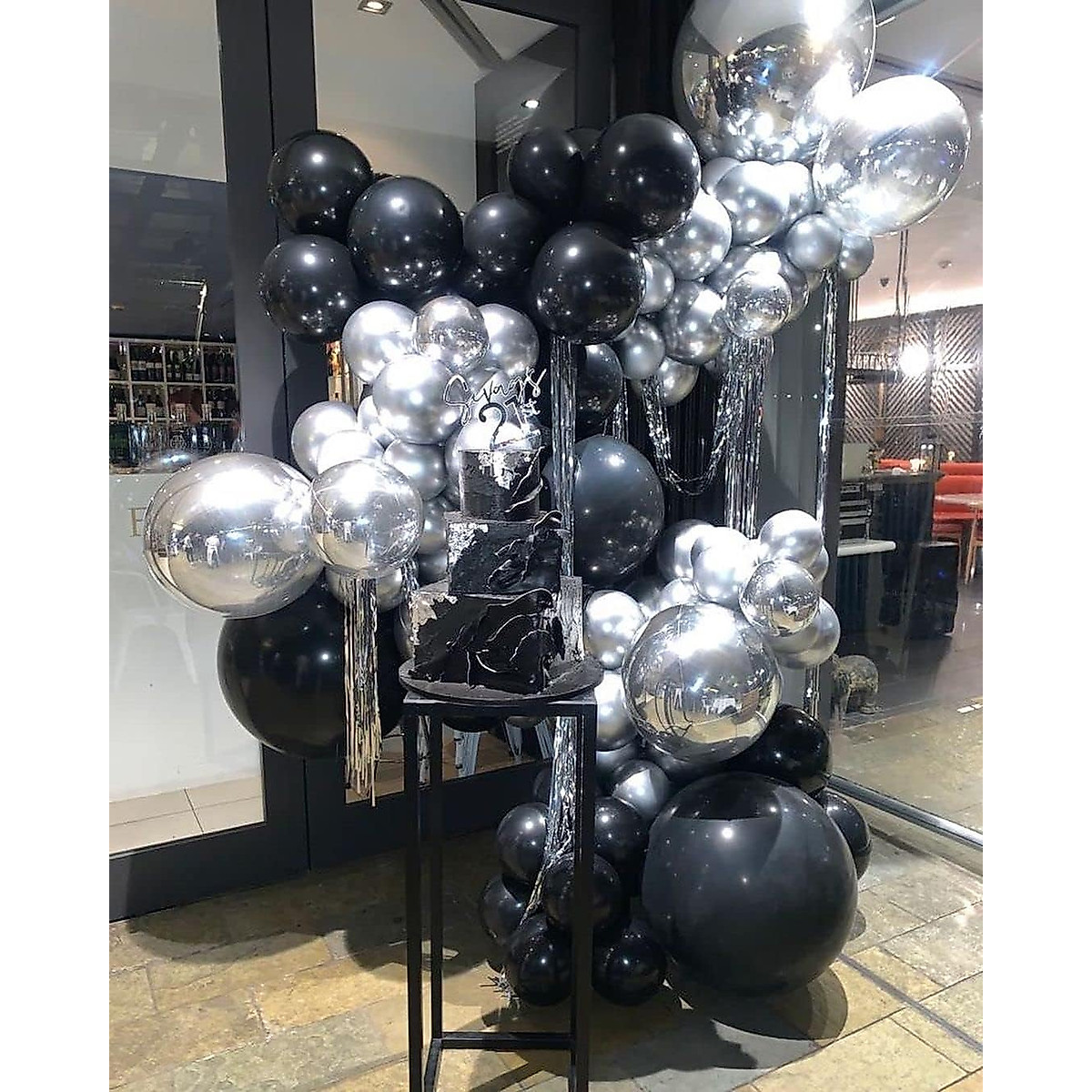 ADOINBY Black and Silver Balloon Arch Kit, 140Pcs Different Sizes inch Black Metallic Silver Balloons and Confetti Party Balloon Garland Kit for Birthday, Wedding, Graduation, Anniversary Decorations