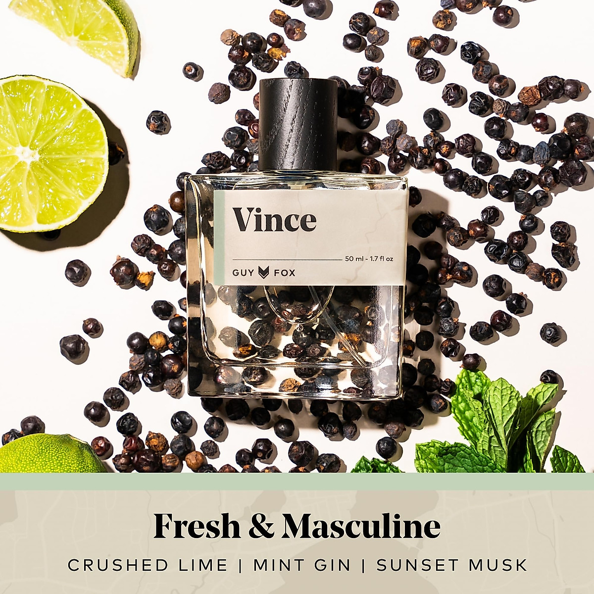 GUY FOX - Vince - Cologne For Men | Crushed Lime, Mint Gin & Sunset Musk | Fresh, Masculine Men's Cologne | Men’s Fragrance | 1.7 Fl Oz