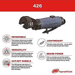 Ingersoll Rand 426 3” Reversible Cut off Tool, Lightweight with Speed Regulator Knob, Use with Ingersoll Rand 9520 and 9521 Cut-Off Wheels, 5 Cut-Off Wheels Included