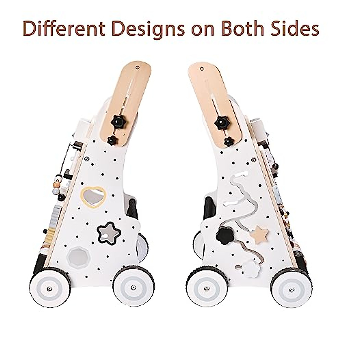 MARKVILLE Wooden Baby Walker with Wheels, Adjustable Baby Activity Center Walker Push and Pull Toy, Learning Walker for Baby Boys and Girls Natural Wood Toddler Toys Baby Gift Develops Motor Skills